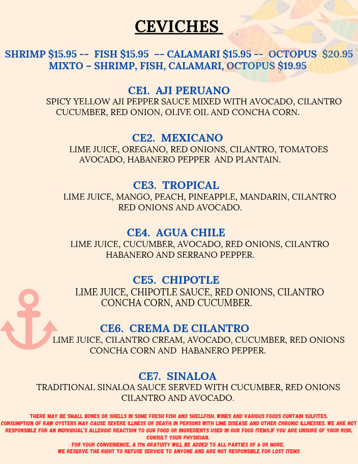 Our Menu :: El Pacifico Seafood Restaurant & Sushi Bar